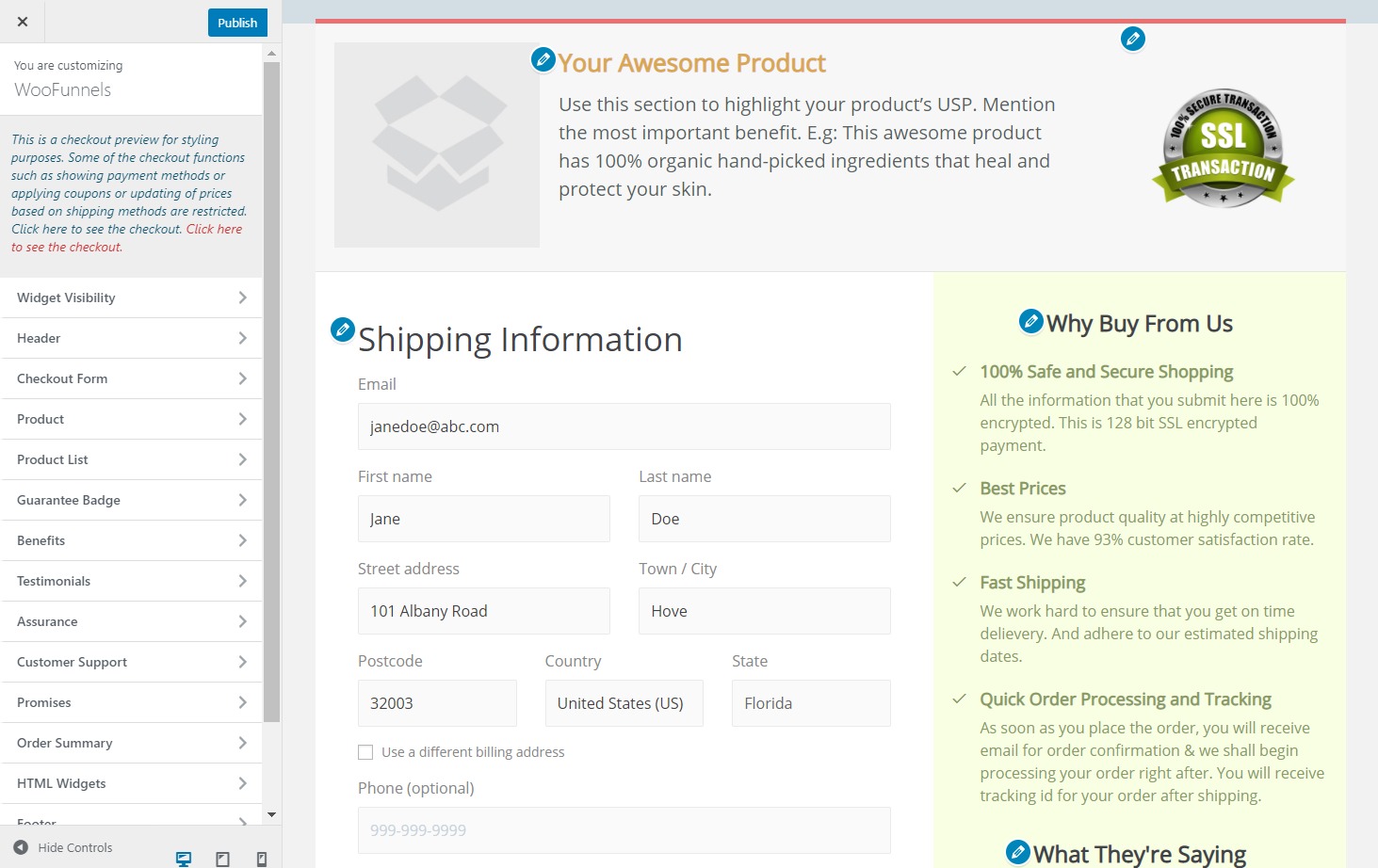 Customizer - FunnelKit