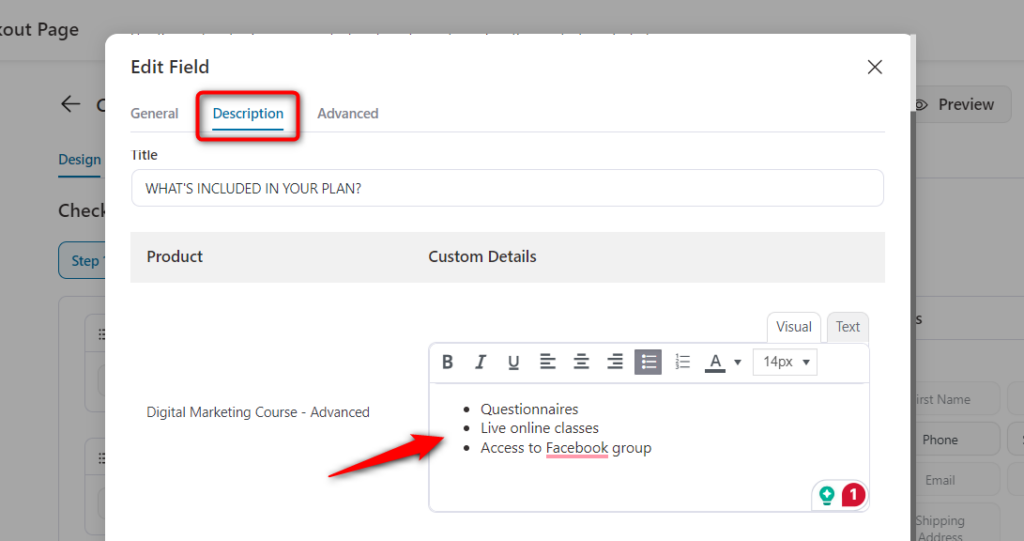 Edit the 'What's Included in Your Plan' Widget - FunnelKit