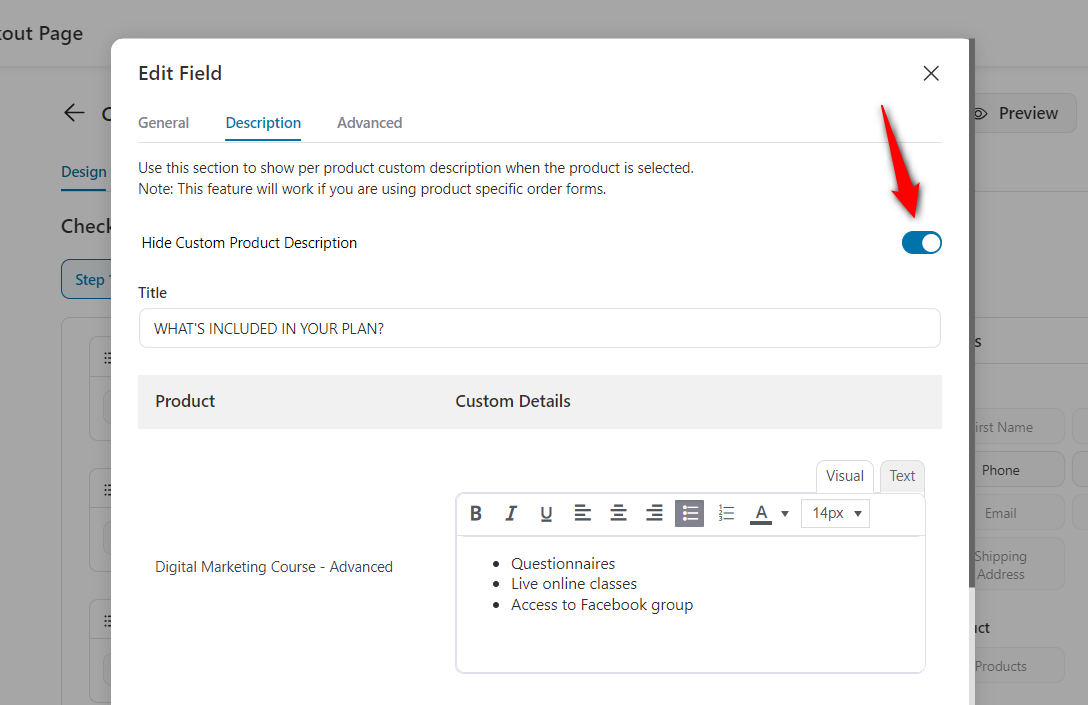 Edit the 'What's Included in Your Plan' Widget - FunnelKit