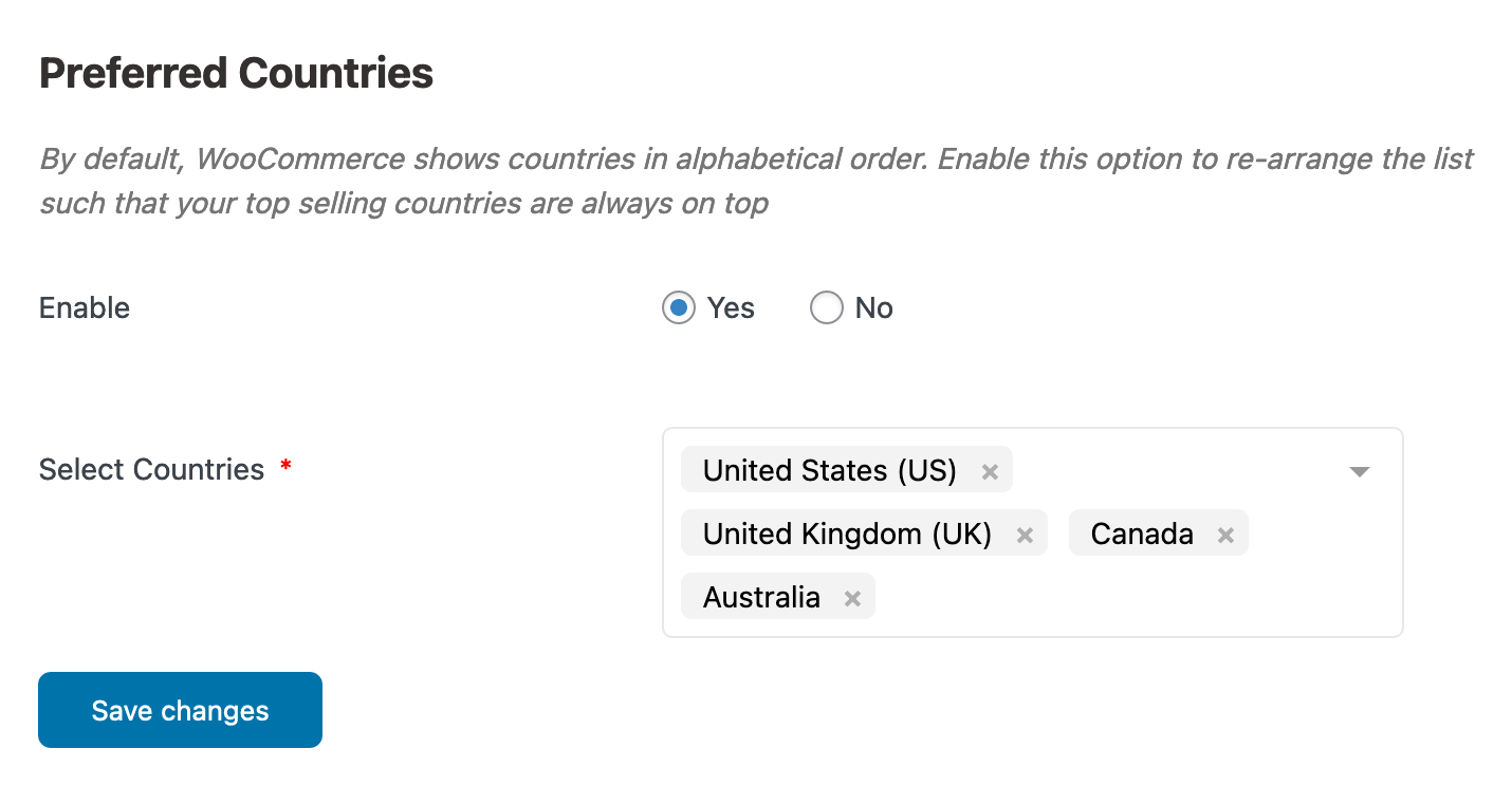 How to Show Preferred Countries at the Top - FunnelKit