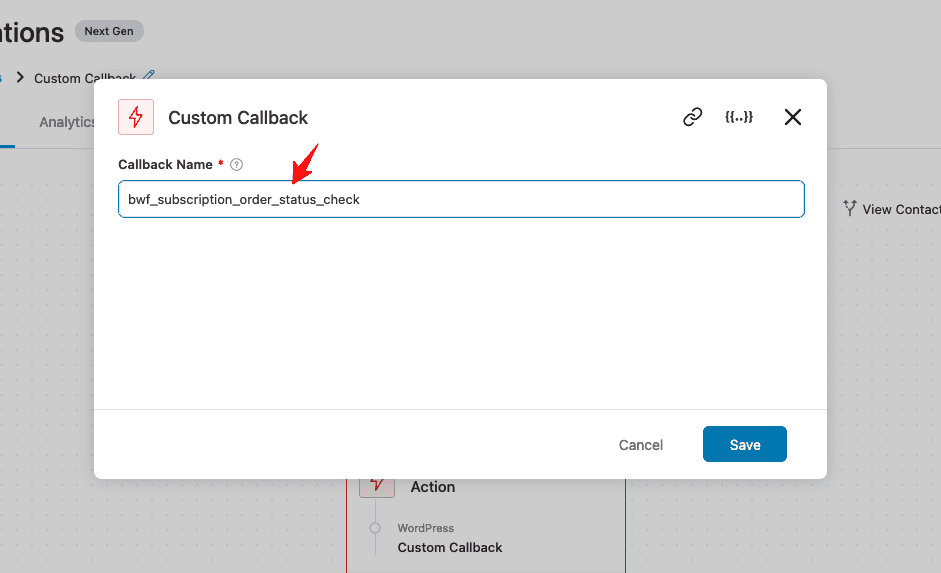 Use Custom Callback Action Funnelkit