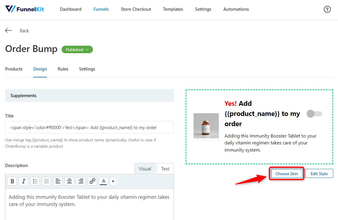 Skins (Order Bumps) - FunnelKit