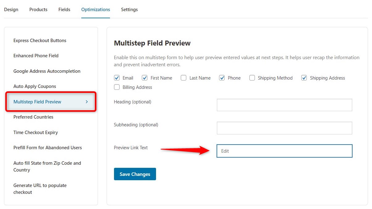 'Change' Label in Multistep Field Preview - FunnelKit