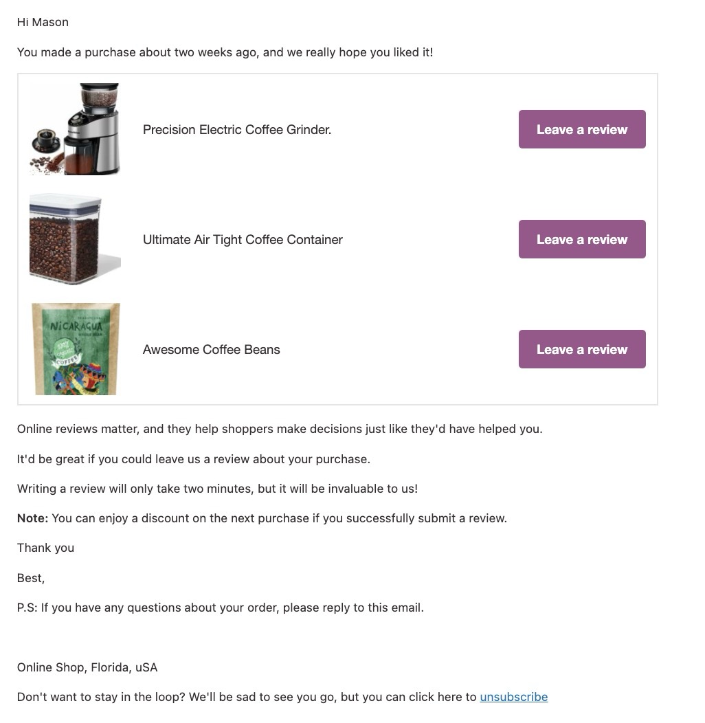 How to Send WooCommerce Product Review Email with Examples