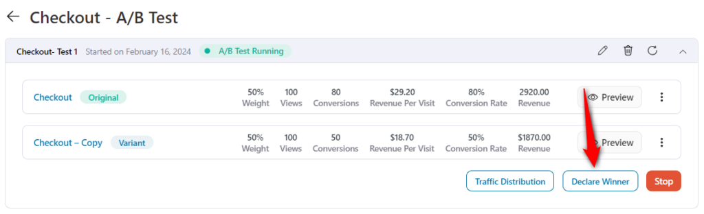 Review Stats & Declare a Winner - FunnelKit