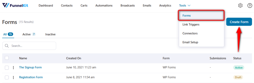 Integrate with Forms - FunnelKit Automations