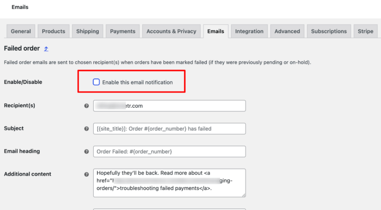Send Custom WooCommerce Failed Order Emails to Customer